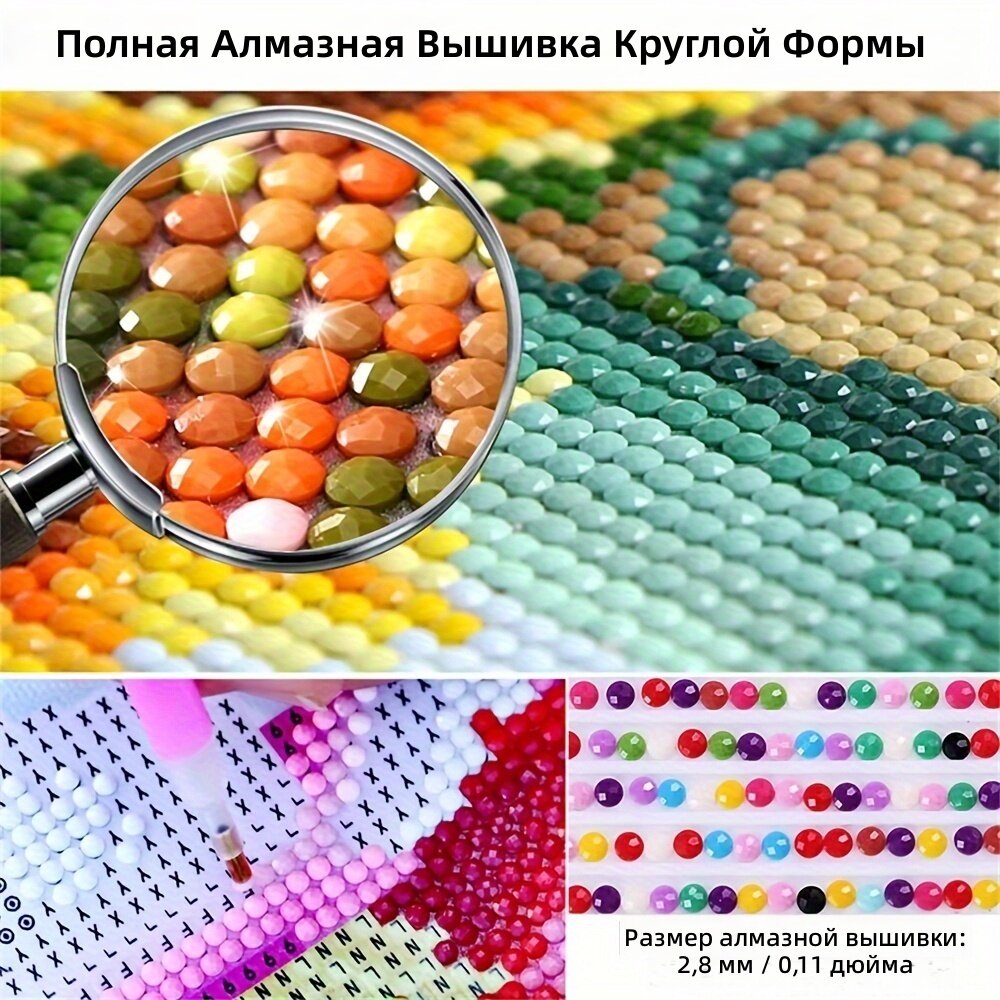 Набор для алмазной мозаики 5D по вашему фото с круглыми акриловыми стразами, размер 13.78x13.78 дюйма