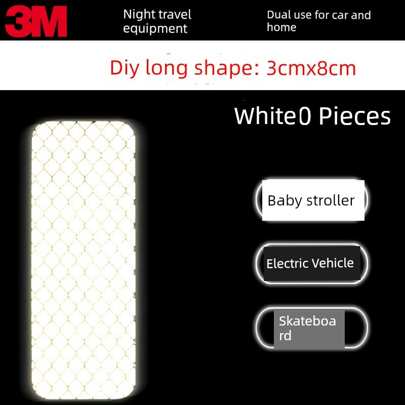 Наклейка 3M отражающая 3x8 см, белый, 10 шт. для шлема велосипеда