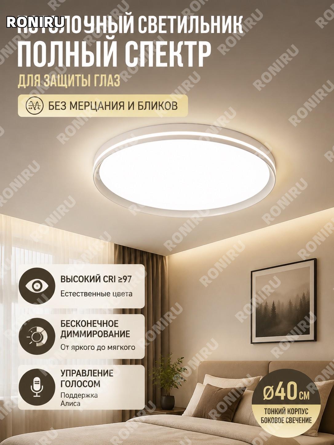 Потолочный светильник полного спектра 40 см круглый тонкий боковой свет LED с управлением Сяоми и диммированием