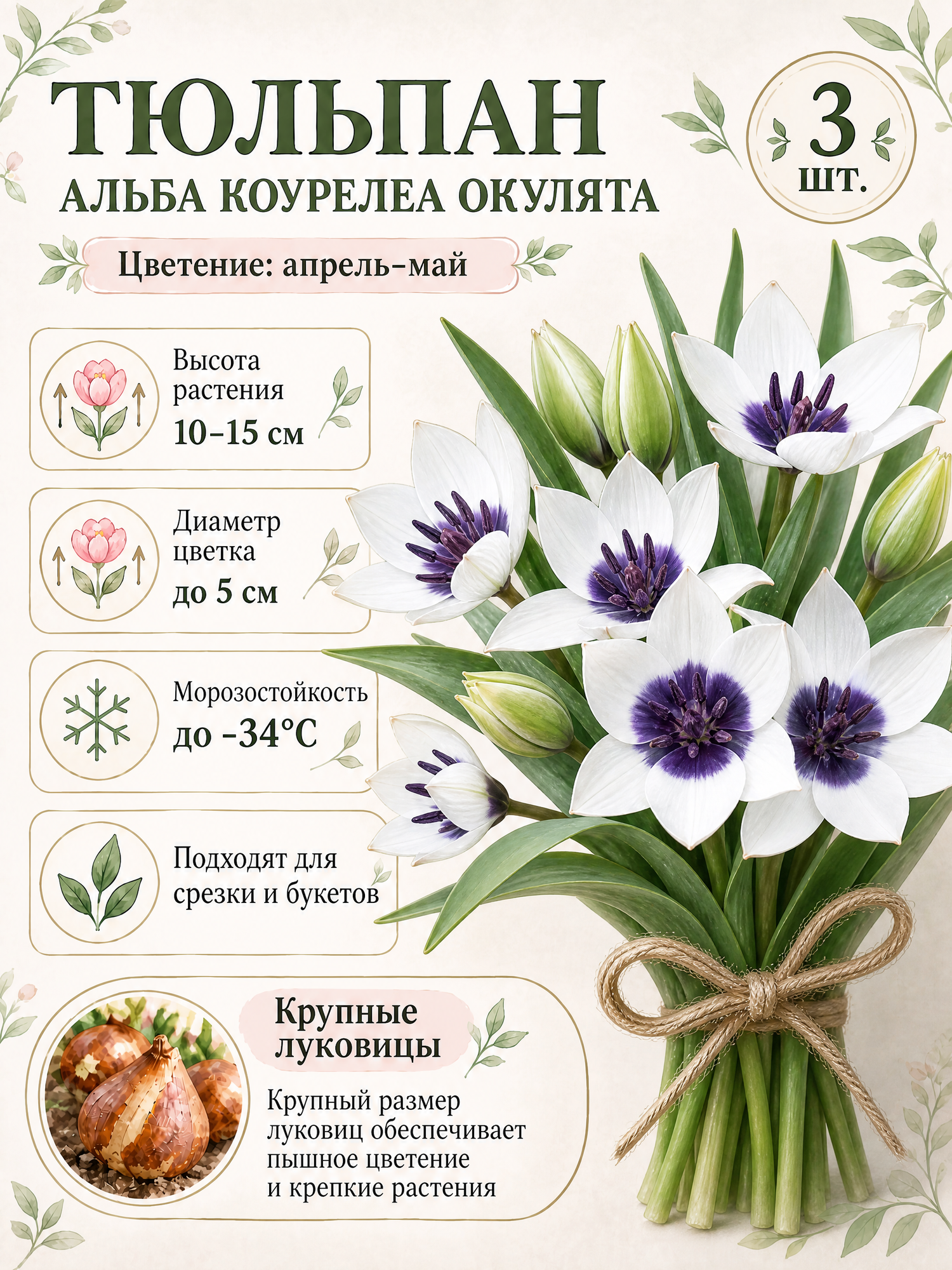 Тюльпан Альба Коурелеа Окулята, луковицы 3 шт.