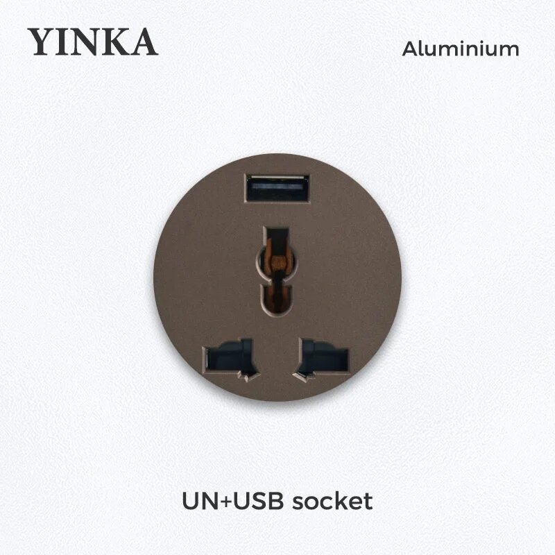 Матовый алюминиевый выключатель и розетка YNKA, кофейный цвет, 1/2/3/4/5 групп UN socket 1USB