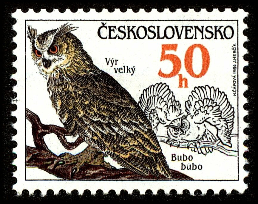 (1986-030) Марка Чехословакия "Бубо бубо" Охрана природы. Совы III