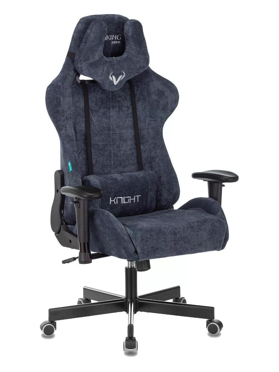 Кресло игровое Zombie VIKING KNIGHT Fabric синий Light-27 с подголов. крестов. металл