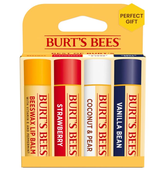 Burt's Bees увлажняющие 100% натуральные бальзамы для губ: пчелиный воск с витамином Е и перечной мятой, клубника, кокос и груша, ваниль.