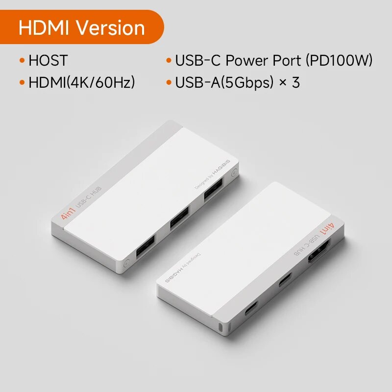 Hagibis USB C-хаб 5/10 Гбит/с 4K HDMI для Macbook Pro Air Neo Белый, HDMI Version