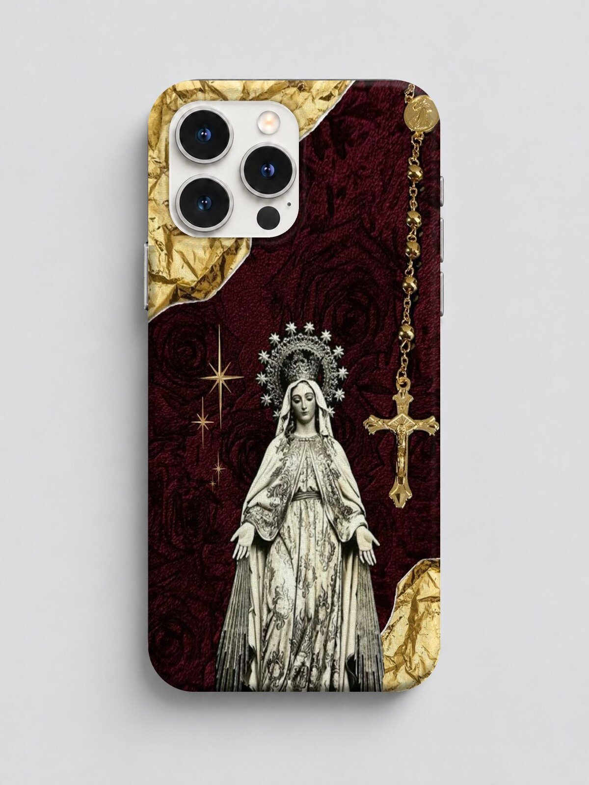 Эстетичный чехол на iPhone 15 Pro дева мария