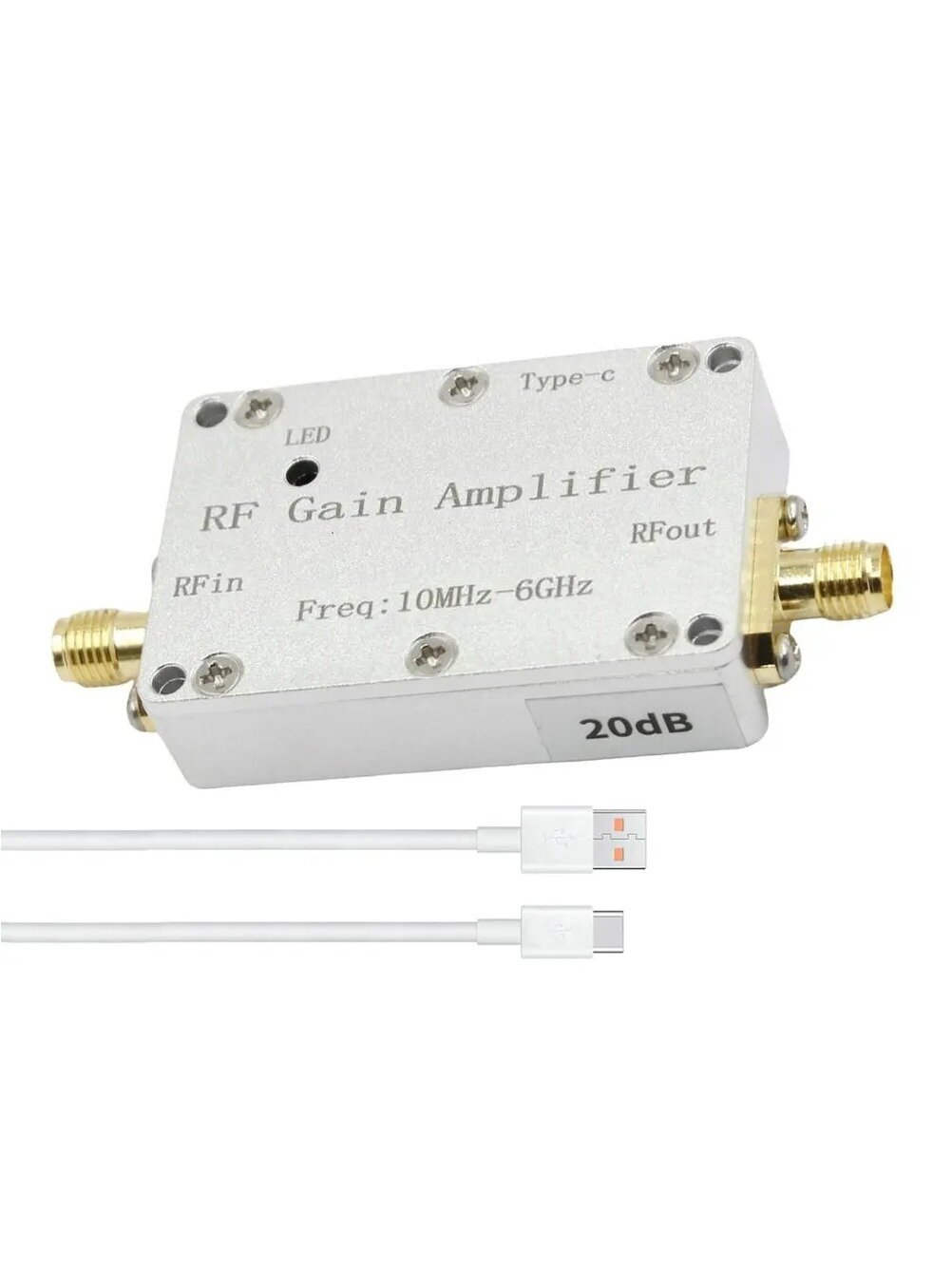 Радиочастотный усилитель RF Gain Amplifier 10 МГц–6 ГГц, 20 дБ, питание USB Type-C