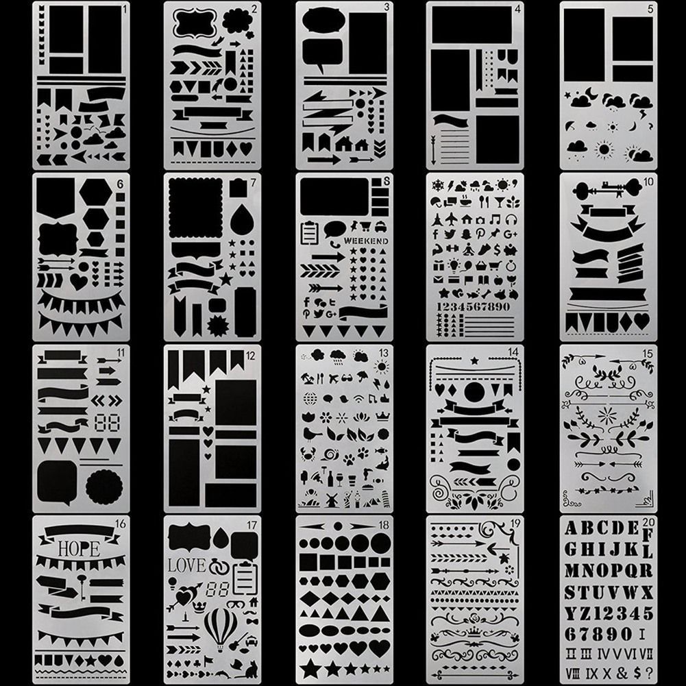 Набор трафаретов для ведения дневника "Junk Journaling" (шаблон, геометрическая фигура, планировщик 1-12)