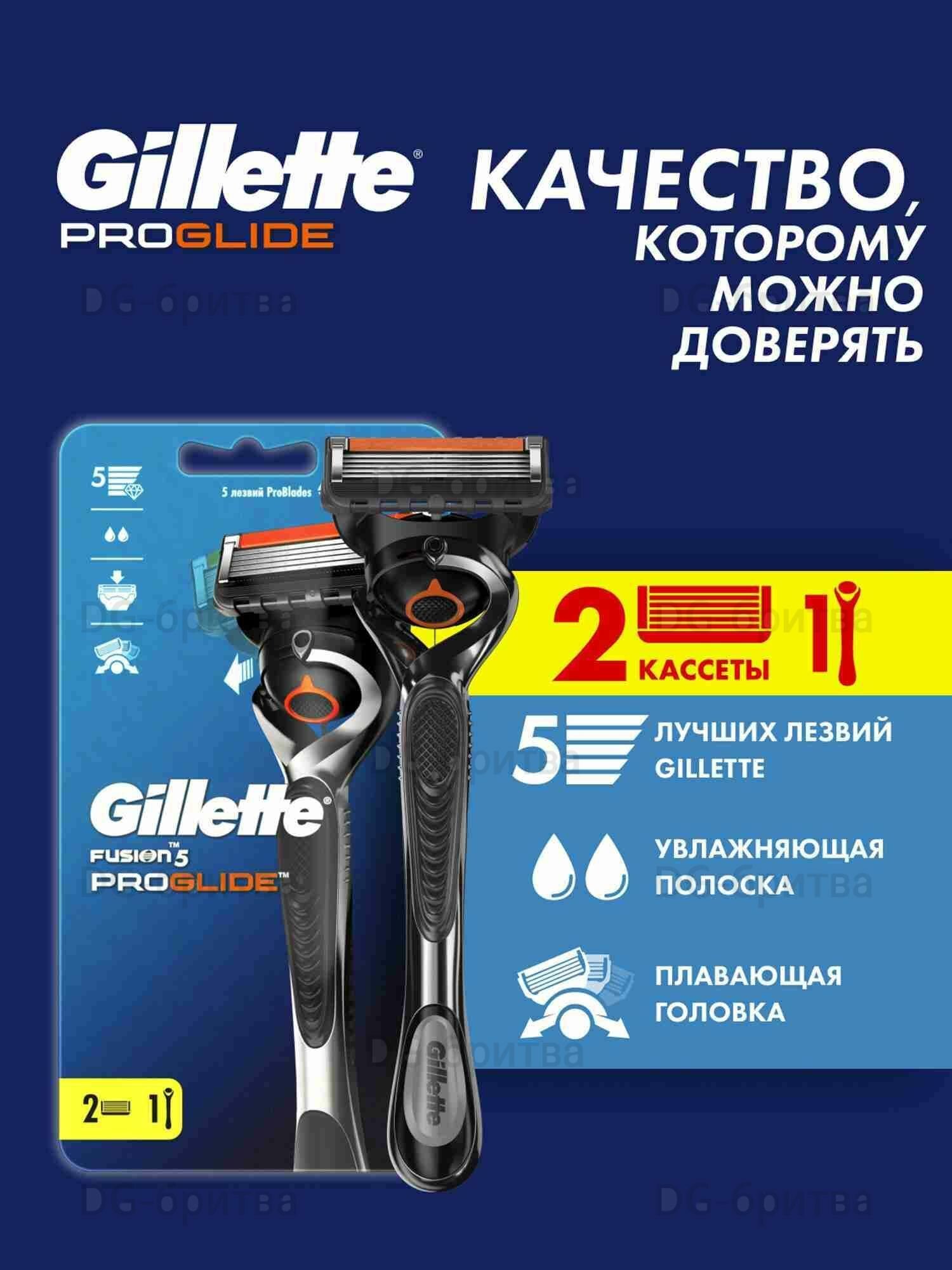 Fusion5 ProGlide Мужская Бритва, 2 кассеты, с 5 лезвиями с углеродным покрытием, с технологией FlexBall, с триммером
