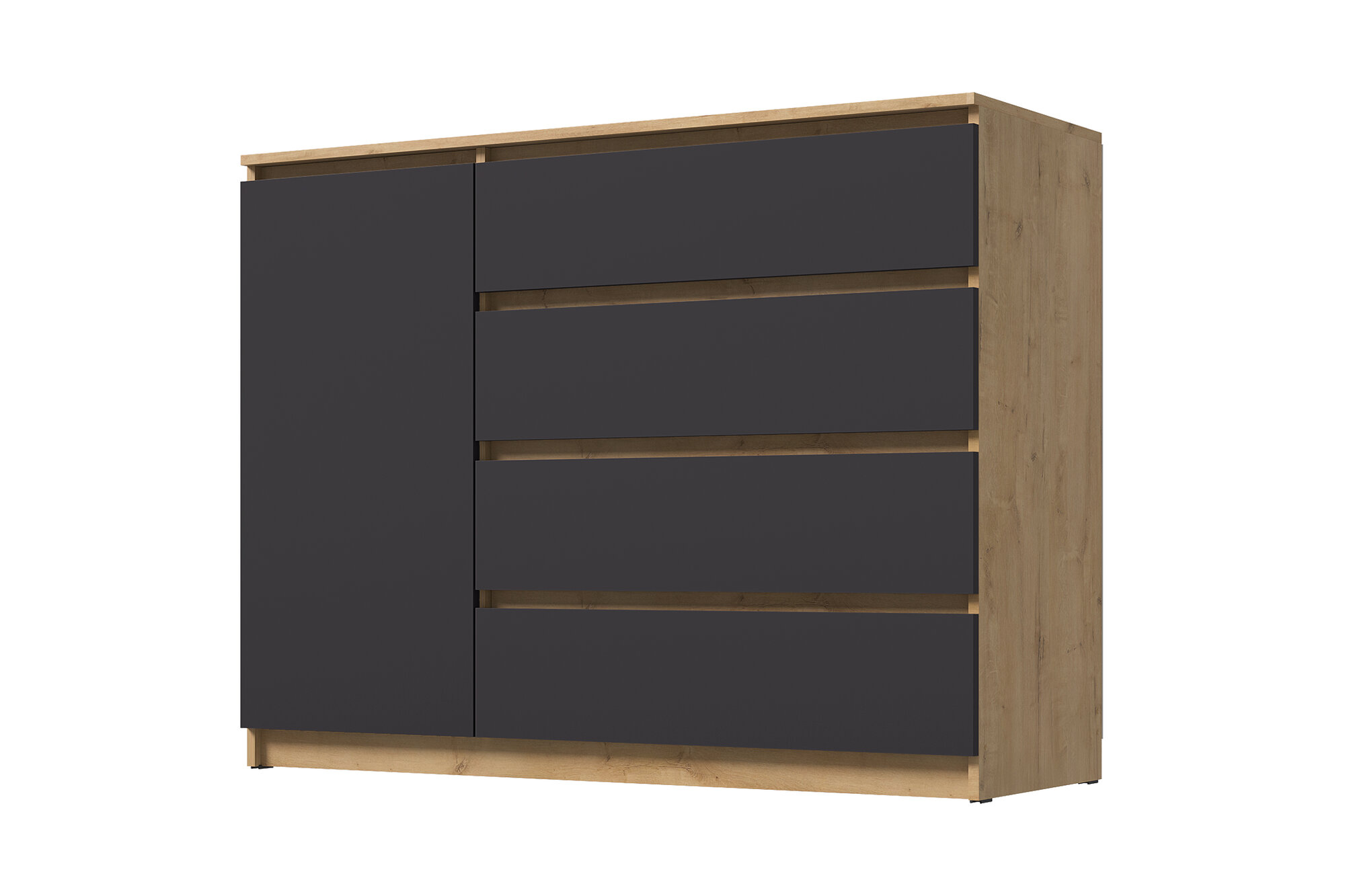 Комод для одежды Нонтон Вега Люкс, 98x46.6x127.8x см, 1 дверь и 4 ящика, коричневый, Графит