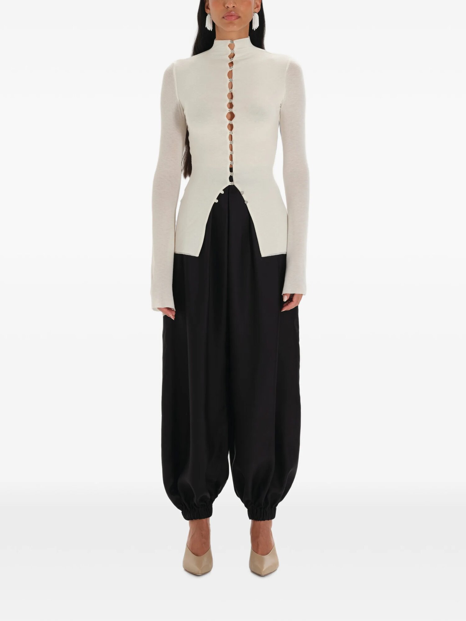 Блуза  Leyla embellished-button flared-sleeve blouse, размер 36, белый — фото 1