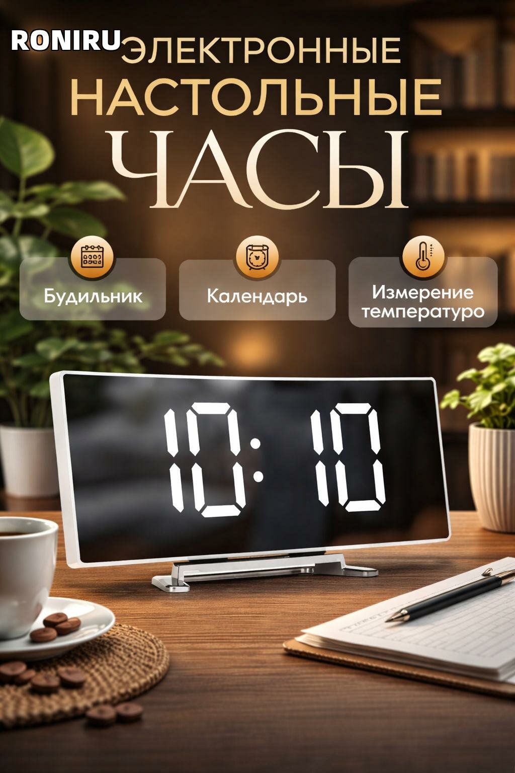 Электронные настольные часы с будильником, термометром и календарём — универсальные часы для дома и офиса, стильный практичный подарок