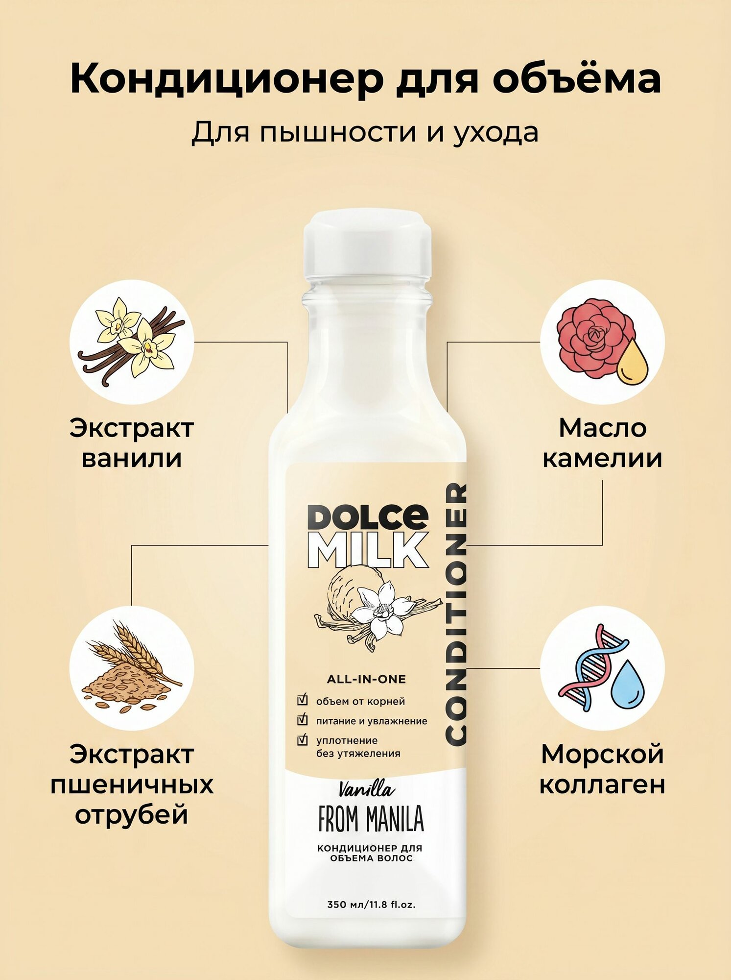 DOLCE MILK Кондиционер для объема волос Ванила-Манила , 350 мл.