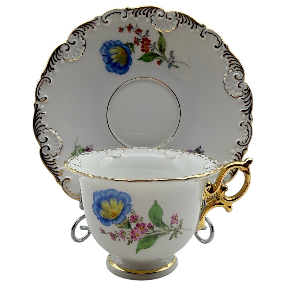 Кофейная пара "Blume", 90 мл, форма Neuer Ausschnitt, роспись, 1954 г, Meissen, Германия 4