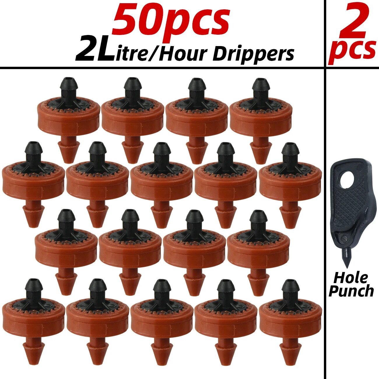 50 шт. Капельницы для полива 2л/час + Hole Punch