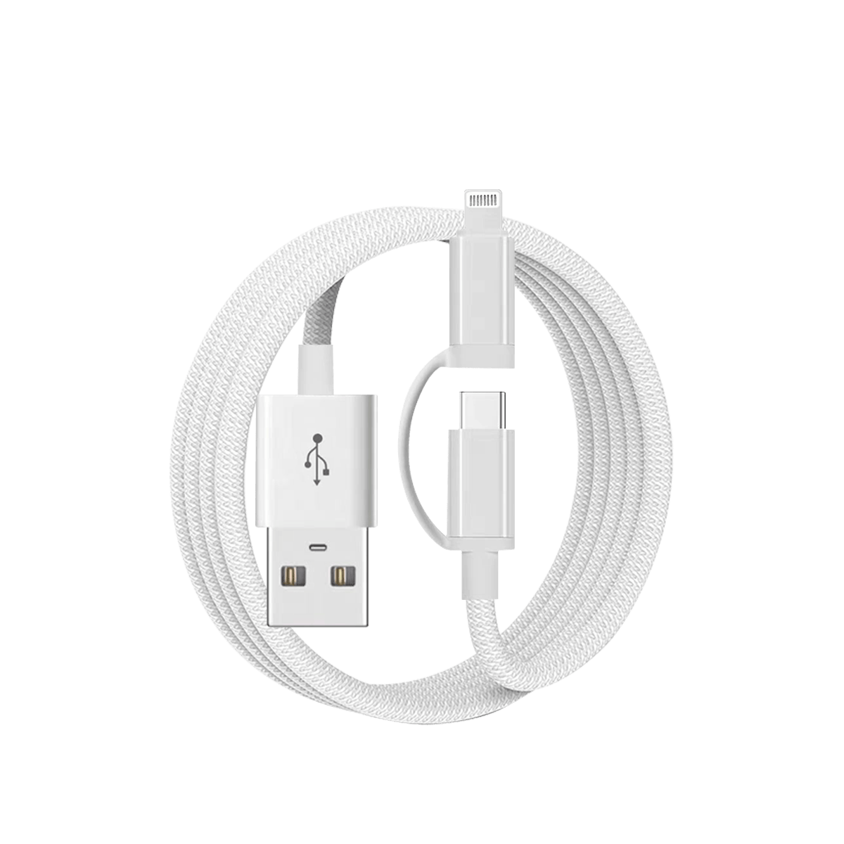 Кабель USB - USB-C и Lightning 2 в 1 с нейлоновой оплеткой, 3A быстрая зарядка, 6.6 футов (200 см) для iPhone 16/15/14/Android с поддержкой Apple CarPlay и Android Auto