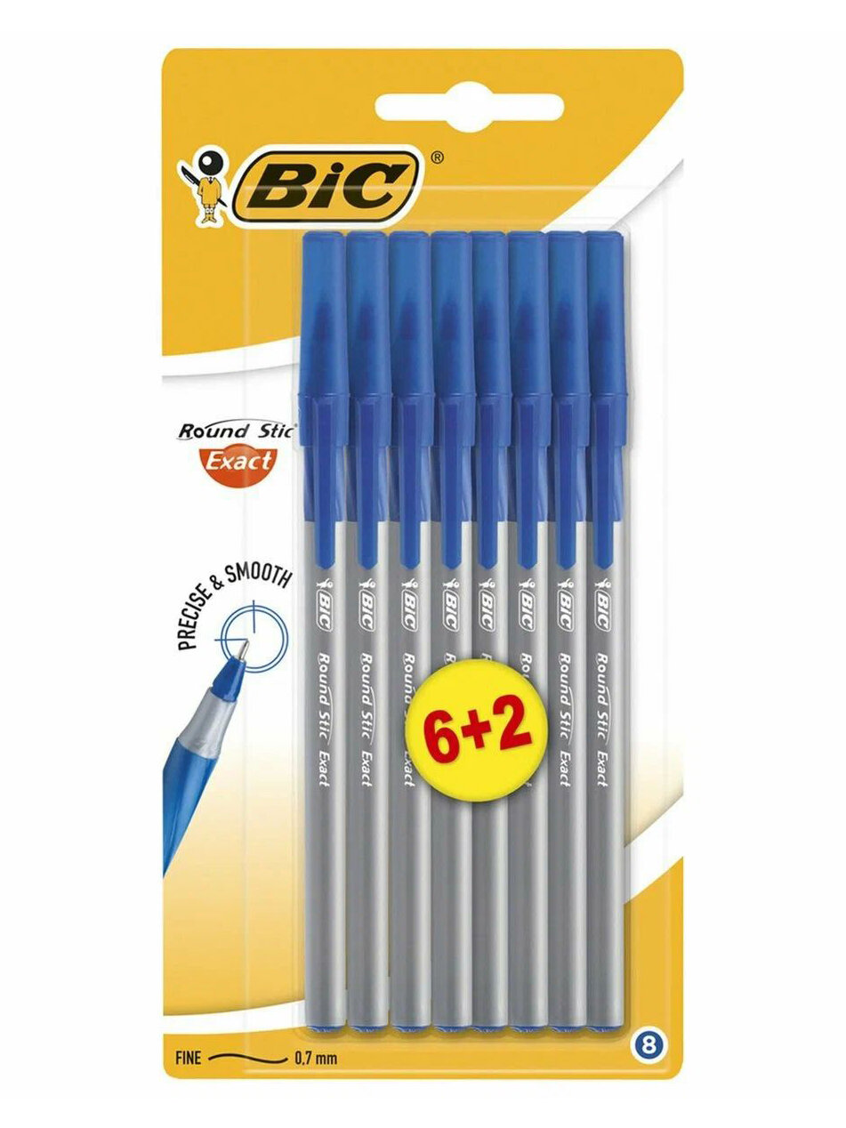 Шариковые ручки синие BIC классические тонкое письмо с грипом, набор 8 шт. синие тонкое письмо с грипом набор 8 штук