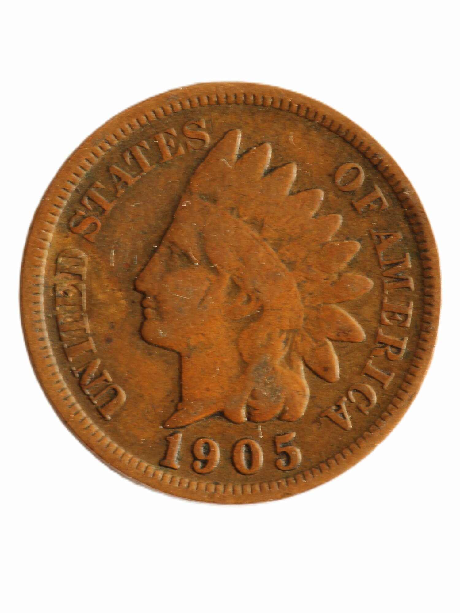 Подлинная монета США 1 цент 1905 года Цент с головой индейца (Indian Head Cent)