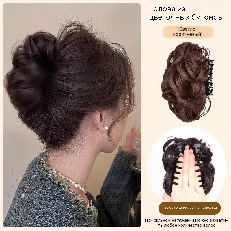 Заколка для волос на затылке, парик, объем волос, заколка в виде акулы Слабосветный цветок-свисающий букет [светло-коричневый цвет]