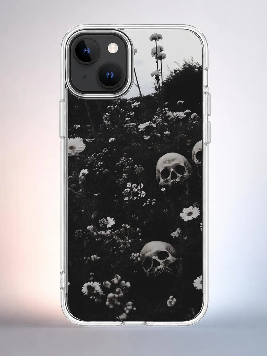 Чехол iPhone 13 черепа в поле силиконовый прозрачный