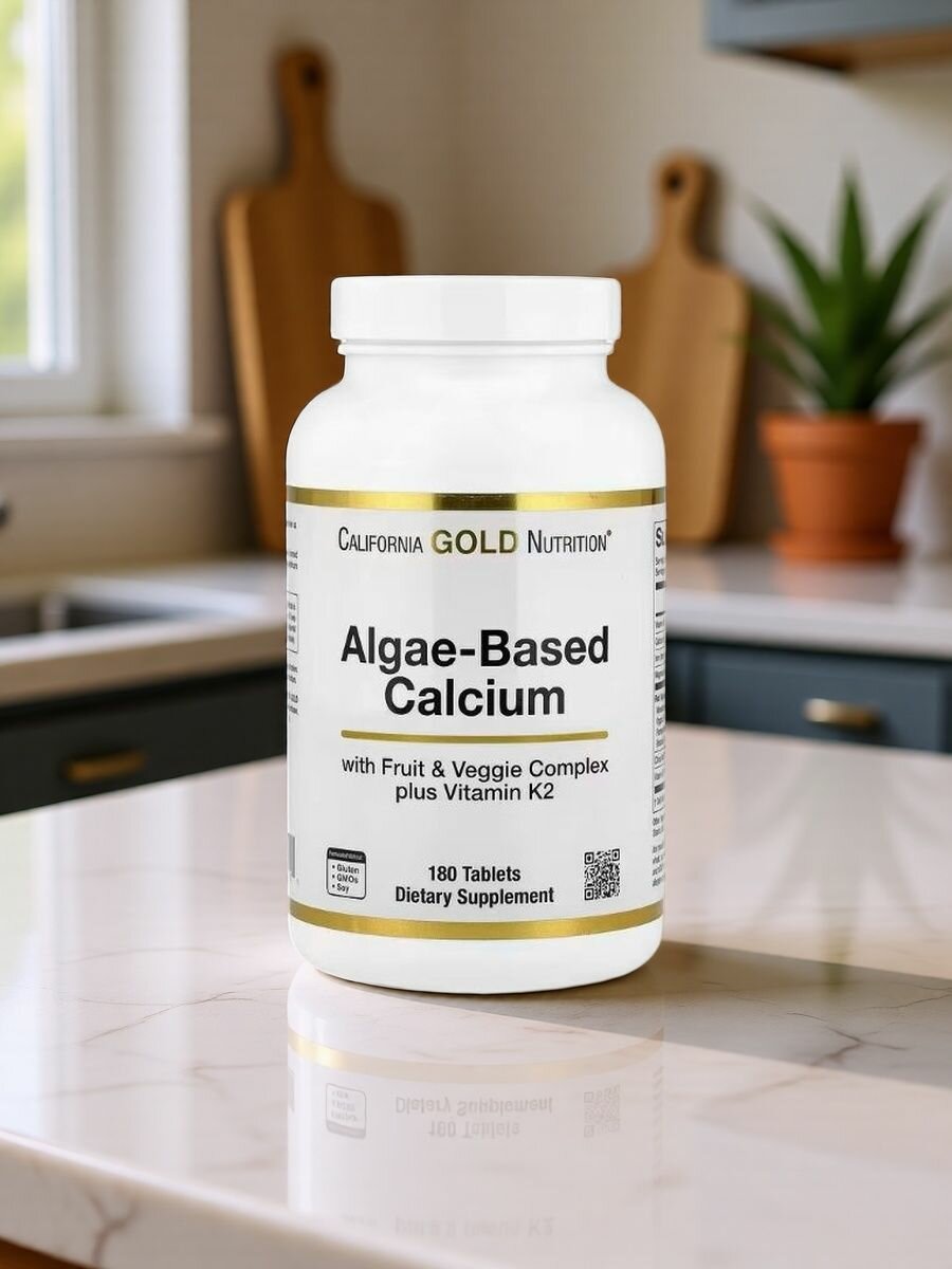 California Gold Nutrition, кальций из водорослей, добавка с кальцием, витамином D3 и магнием, органическая клубника, малина и голубика, 180 таблеток