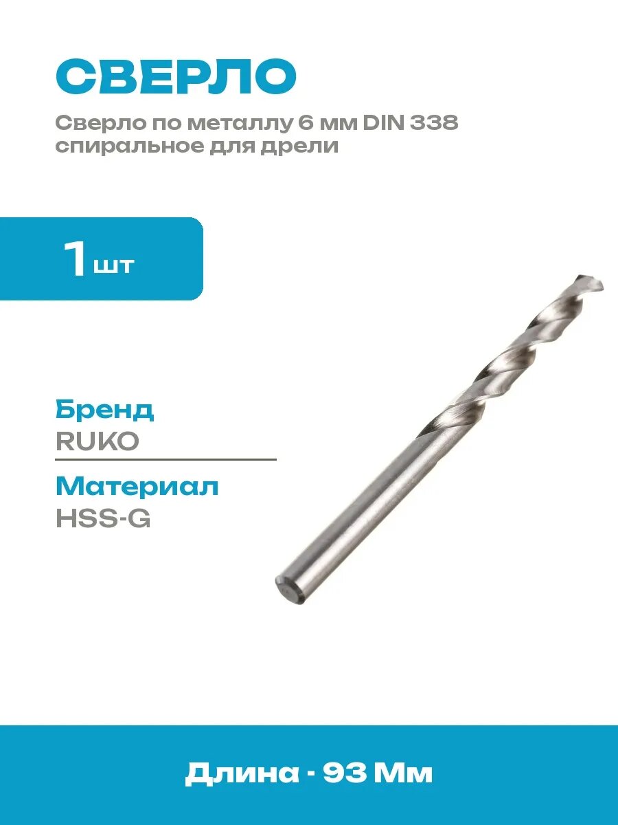 Сверло по металлу 6 мм DIN 338 цилиндрический хвостовик 1 шт