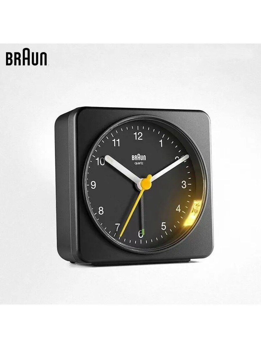 Настольные часы BRAUN с будильником, кварцевые, черно-белые, для повседневного использования