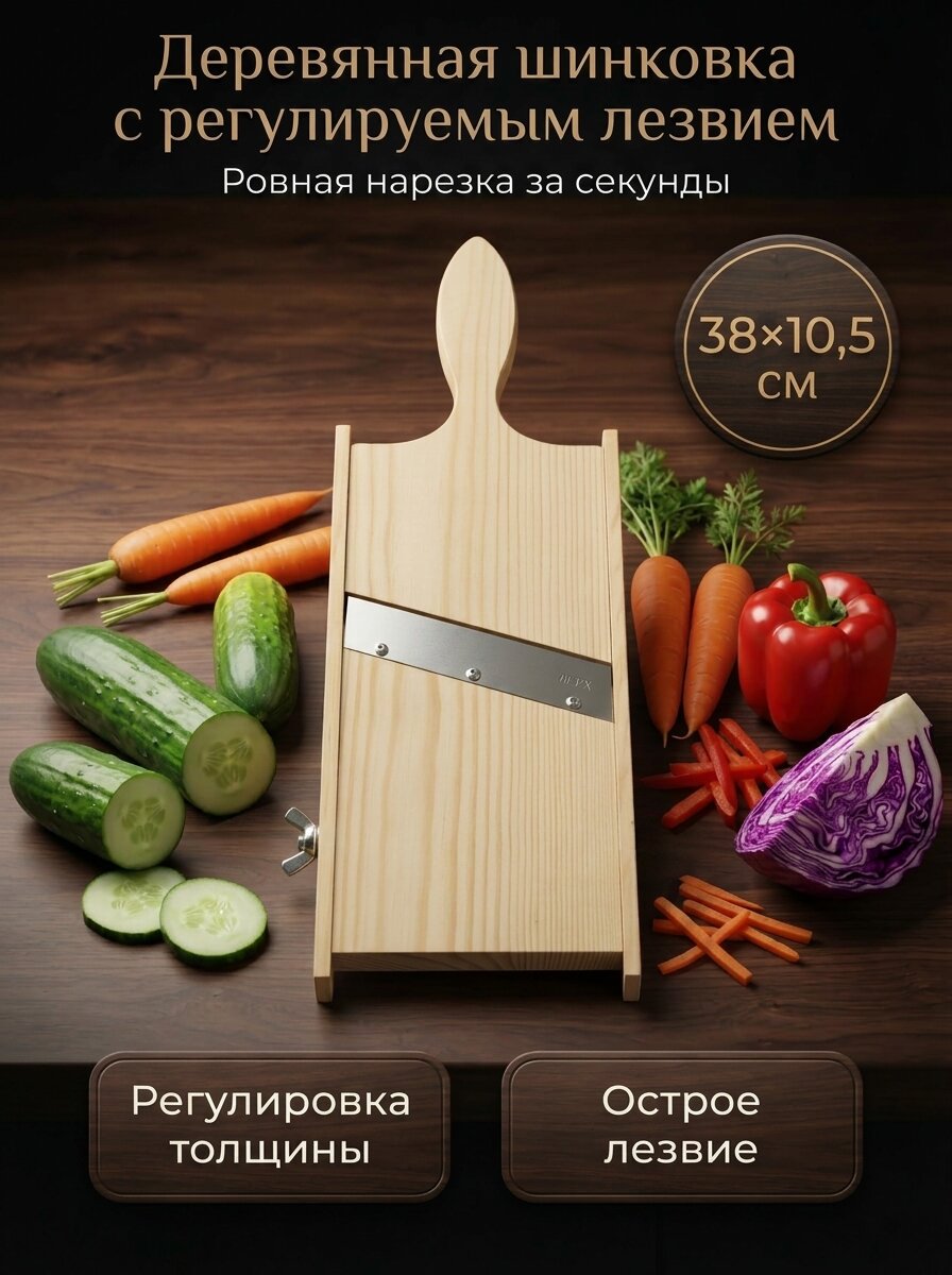 Шинковка для нарезки капусты ручная деревянная с фиксатором толщины