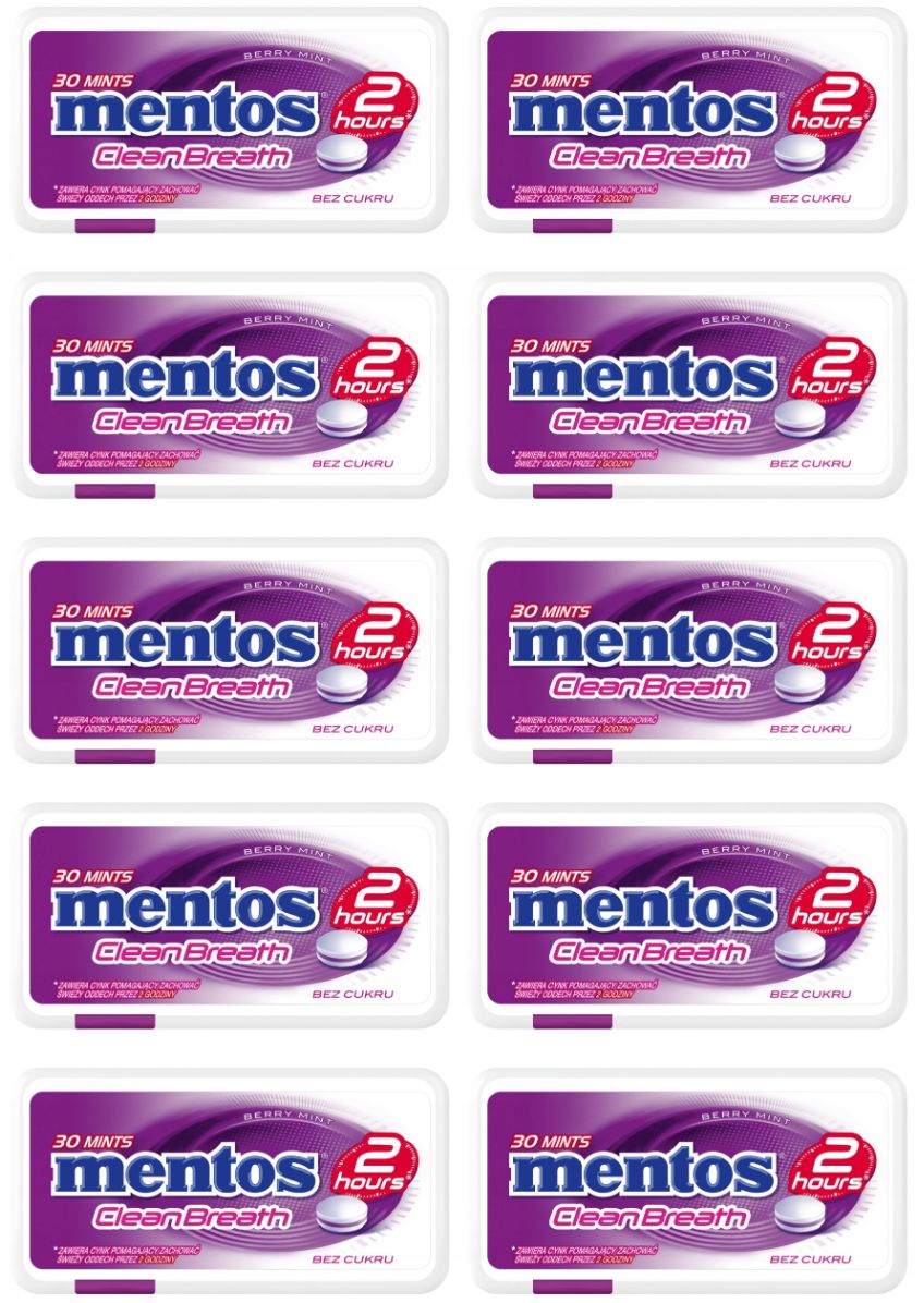 Леденцы Mentos Clean Breath со вкусом ягодной мяты, без сахара, 10х21 г - 5903815534799