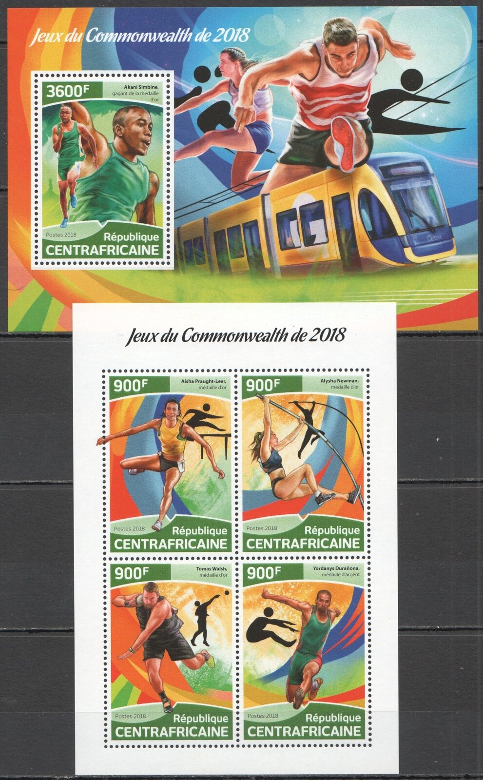Марки 2018 год ЦАР Игры Содружества Чемпионы #7842-5+Бл1768 MNH