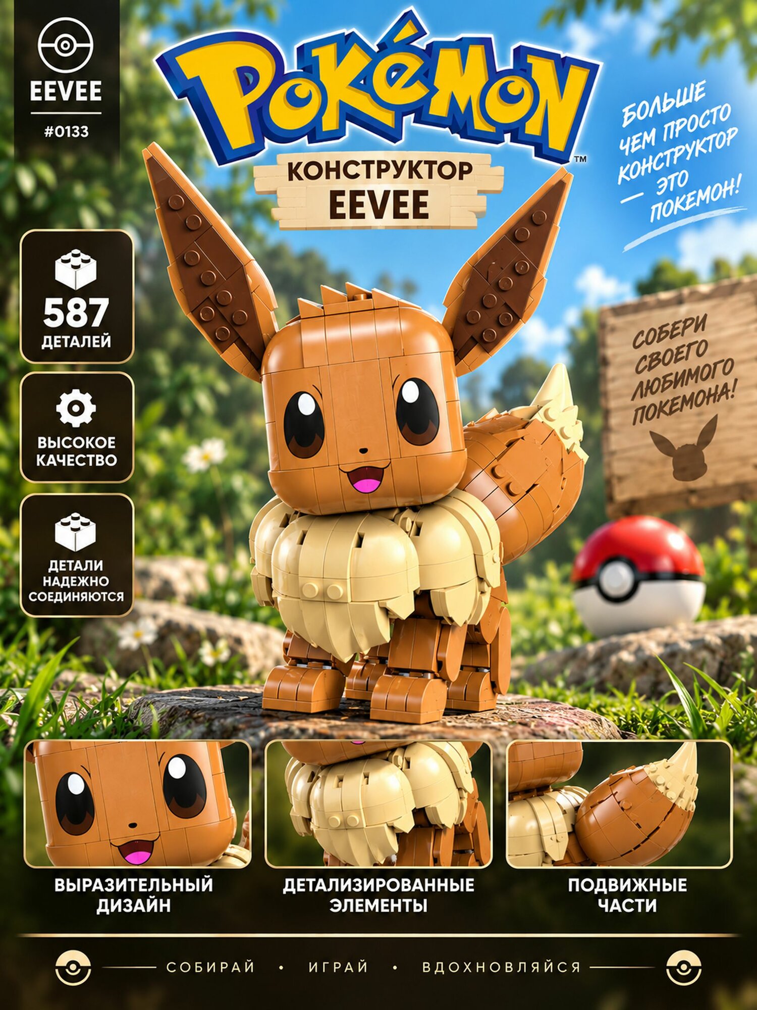 Конструктор Покемон Иви, Pokemon Eevee, 587 деталей