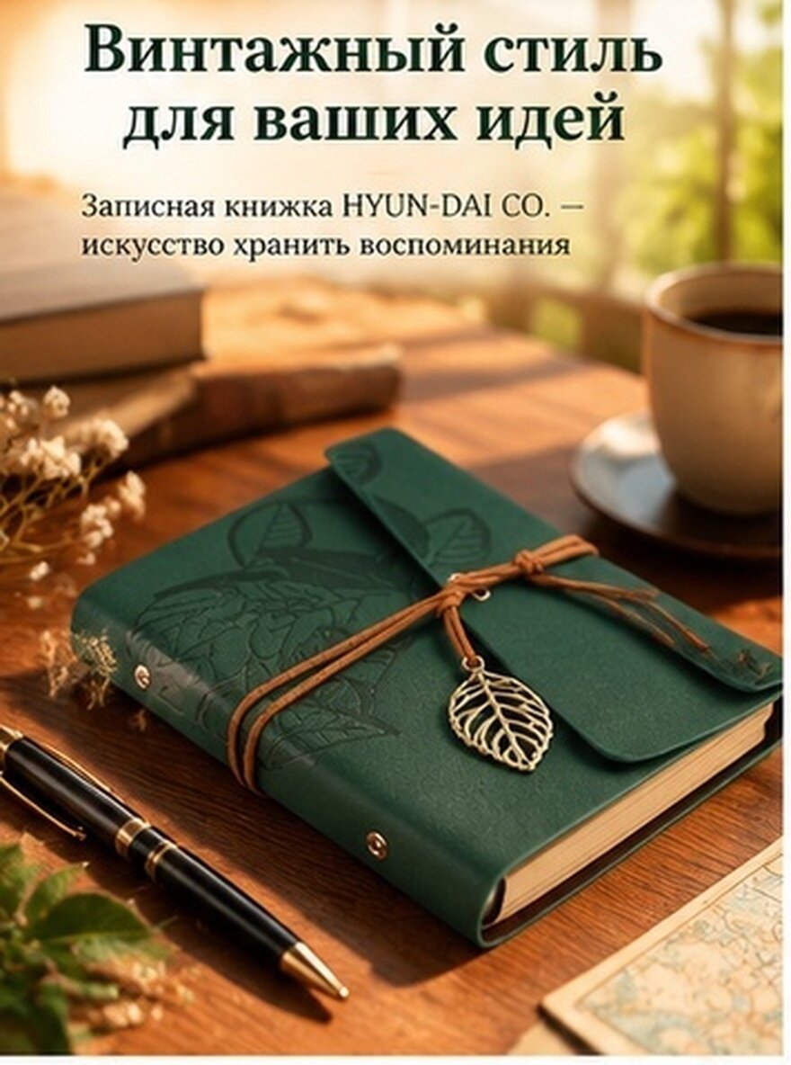 Блокнот с обложкой из искусственной кожи с листовым узором зелёного цвета для писем и заметок, 85 листов