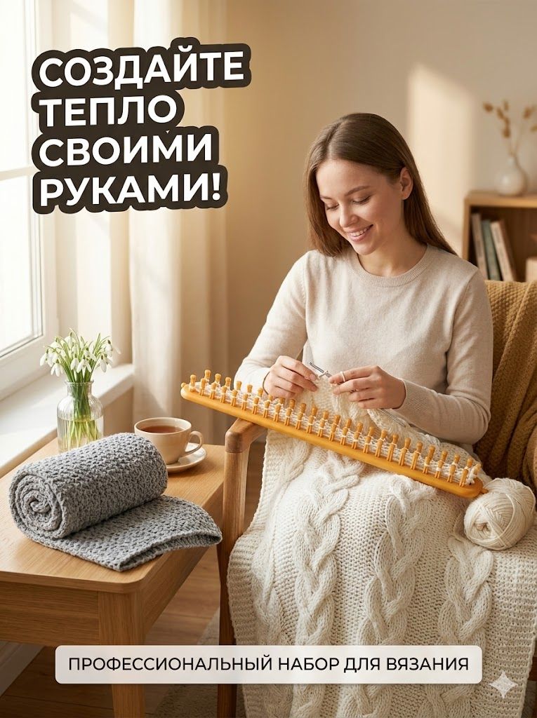 Набор для вязания шарфов и шапок, ткацкий станок пластиковый для рукоделия, DIY вязание для начинающих и детей 36 см