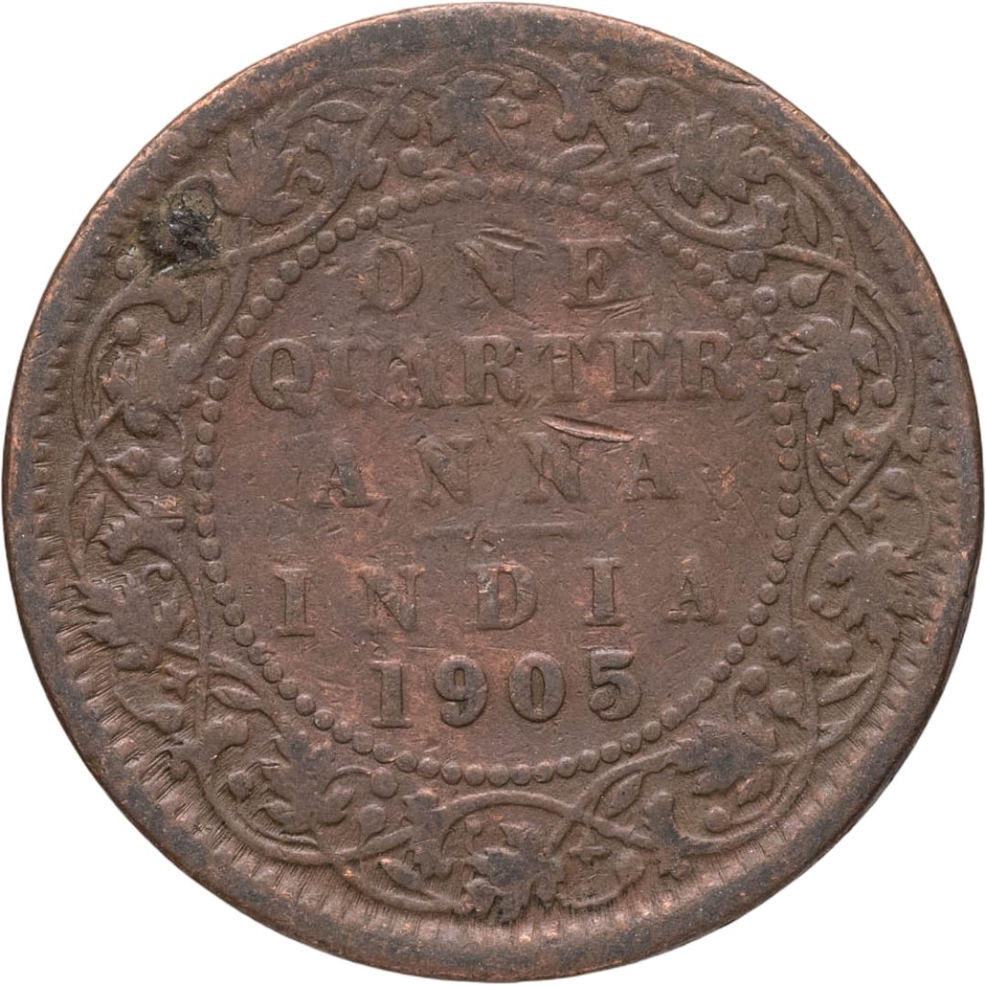 Британская Индия 1/4 анны anna 1905, Бронза, в сохранности F