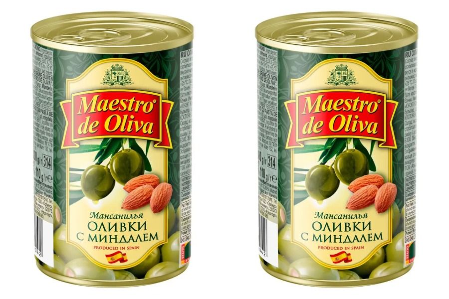 Maestro de Oliva оливки с миндалем, 300 г, 2 шт