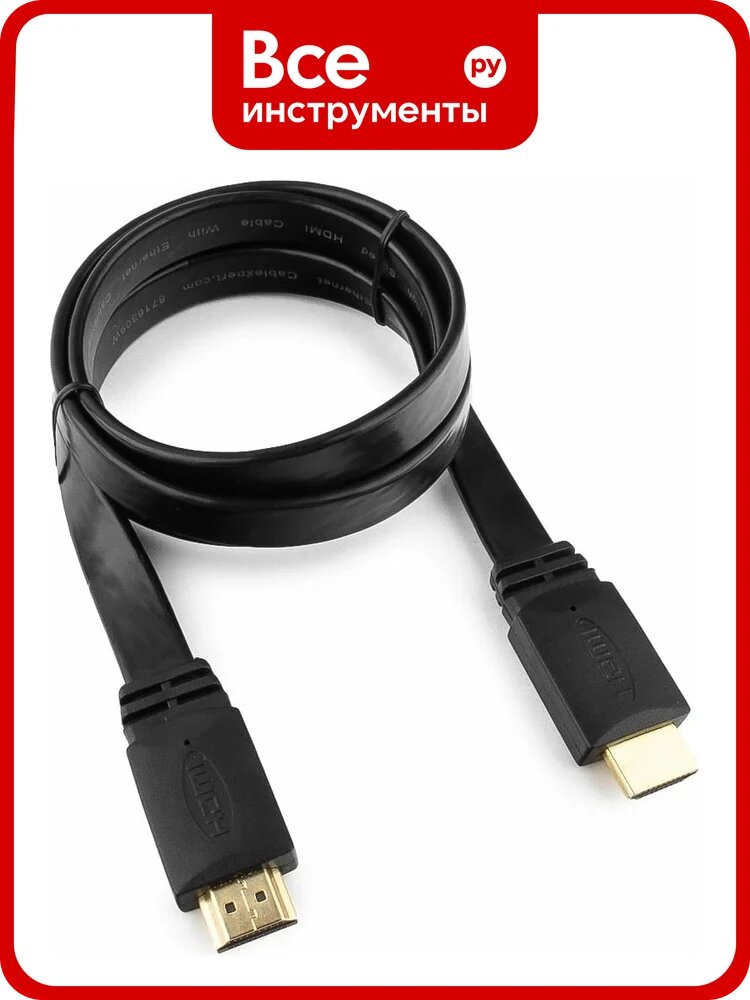Кабель Cablexpert HDMI 1м v2.0 19M/19M медь, позол. разъемы, экран, плоский кабель черный CC-HDMI4F-1M
