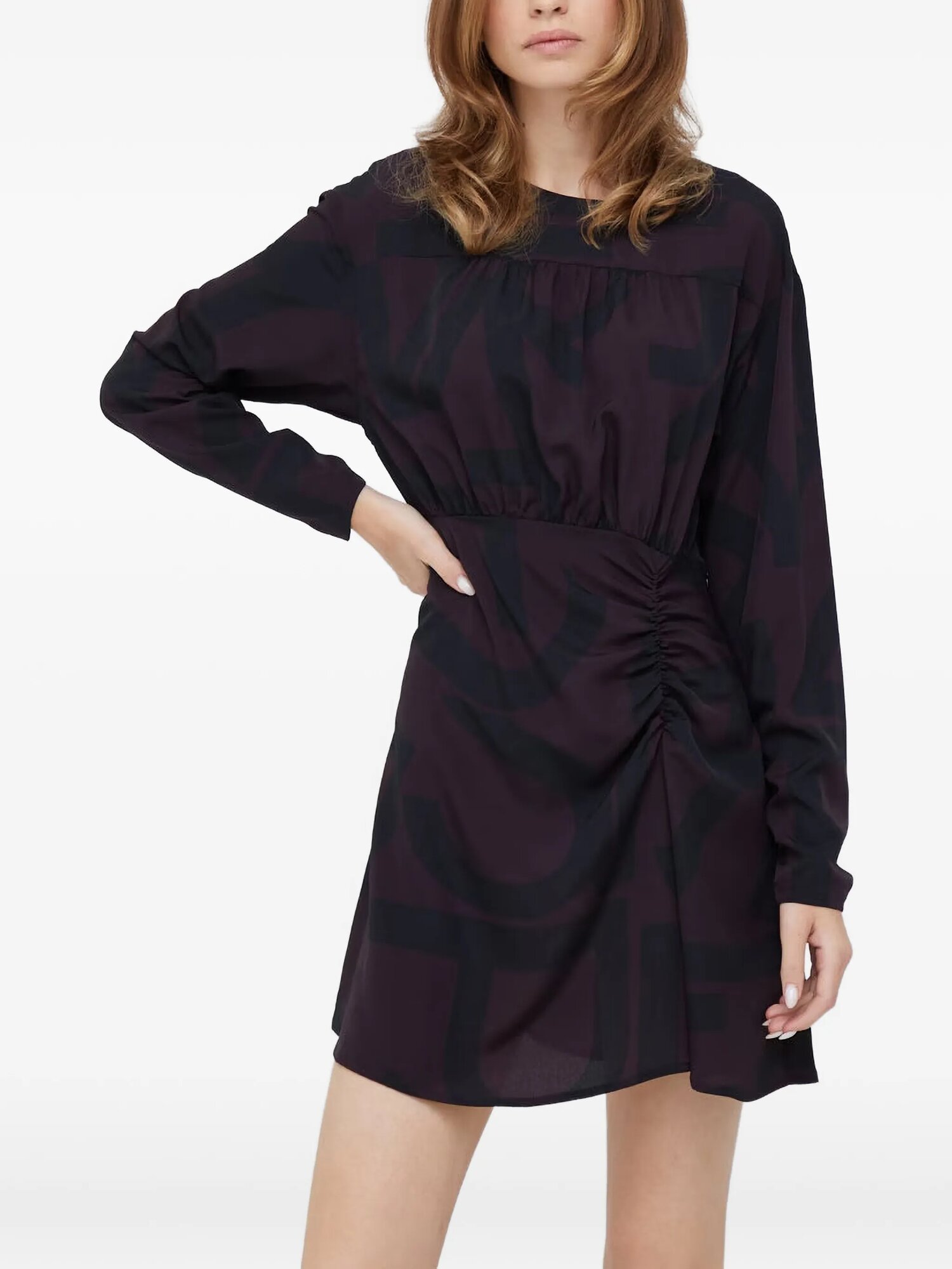 Платье Sisley Long-sleeved gathered mini dress