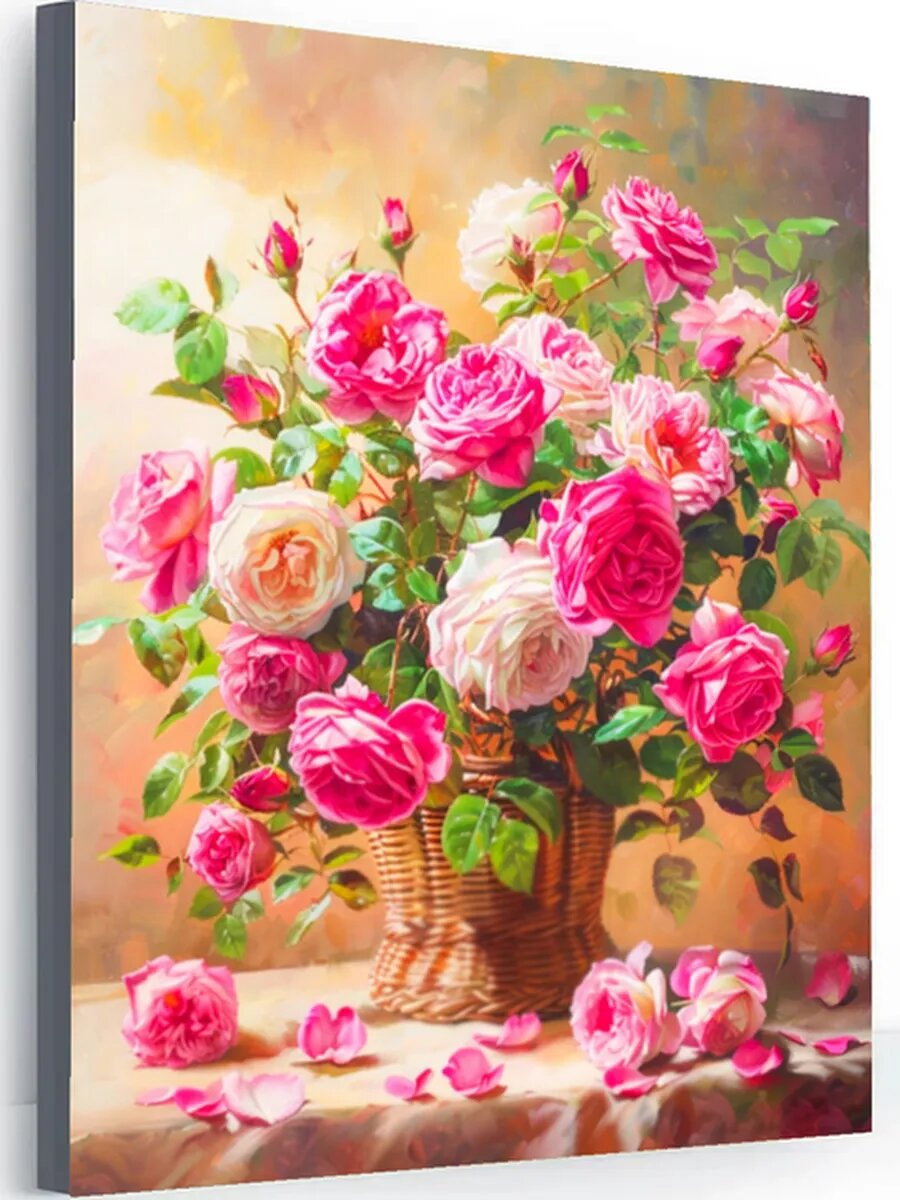 Картина по номерам "Цветы розы", на холсте на подрамнике, 40 x 50 см
