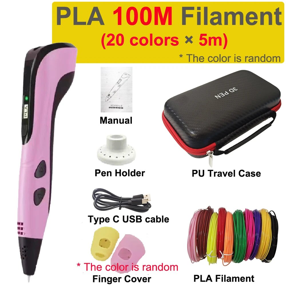 JuniorCare 3D-ручка для детей PLA 1,75 мм USB no adaper, Pink-100mPLA