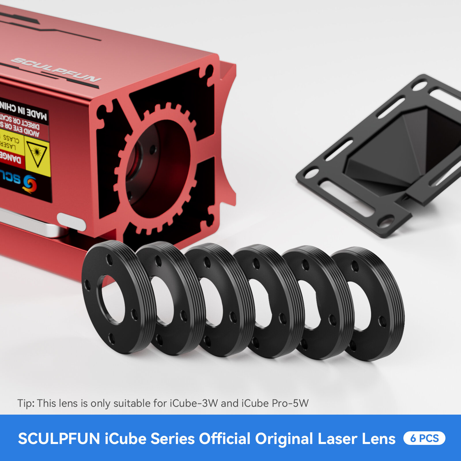 Оригинальные линзы SCULPFUN для лазерного гравировального станка iCube 3W/iCube Pro 5W, 6 шт, высокопрозрачные, масло- и дымозащитные, легко устанавливаются.
