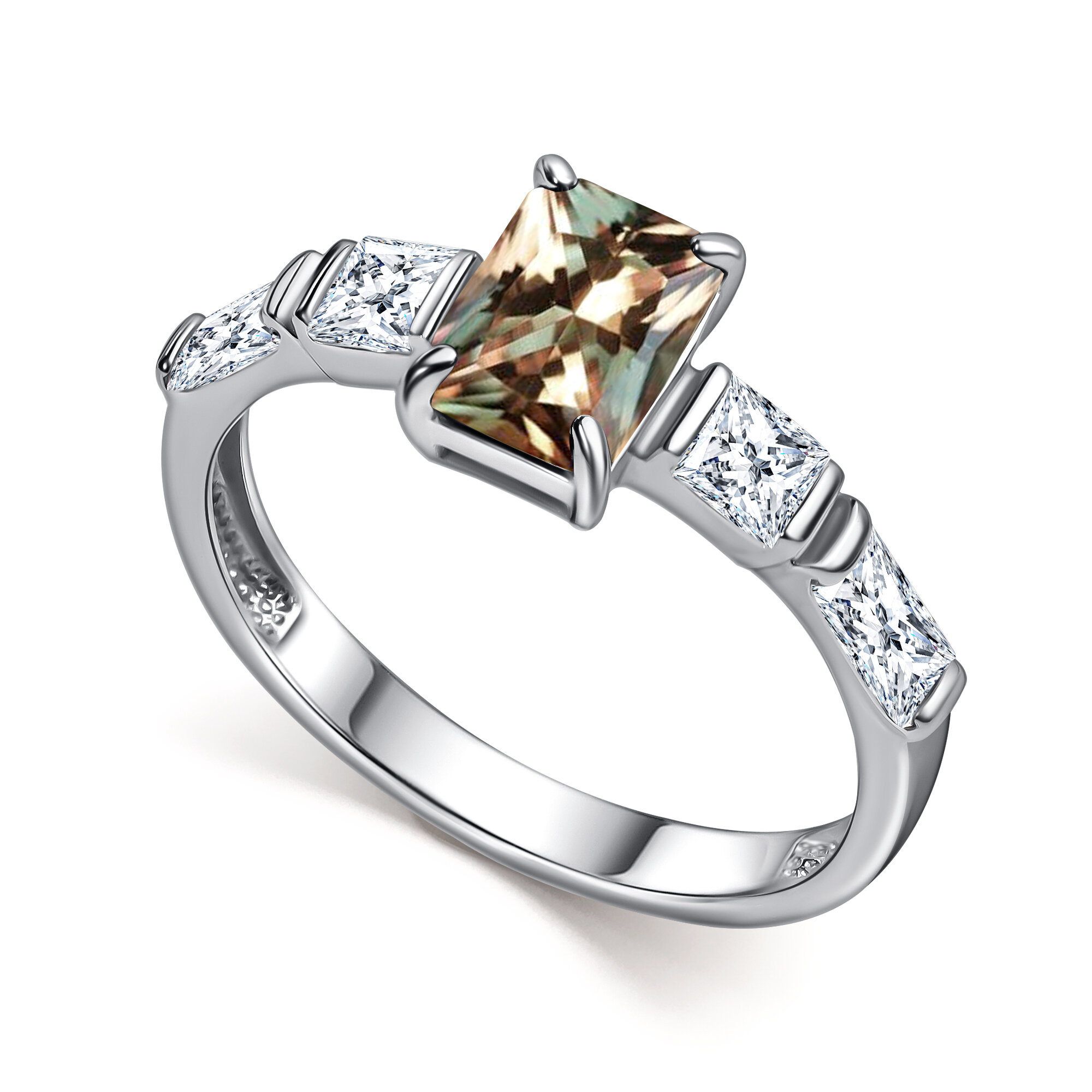 Кольцо Diamant online, серебро, 925 проба, родирование, султанит, фианит