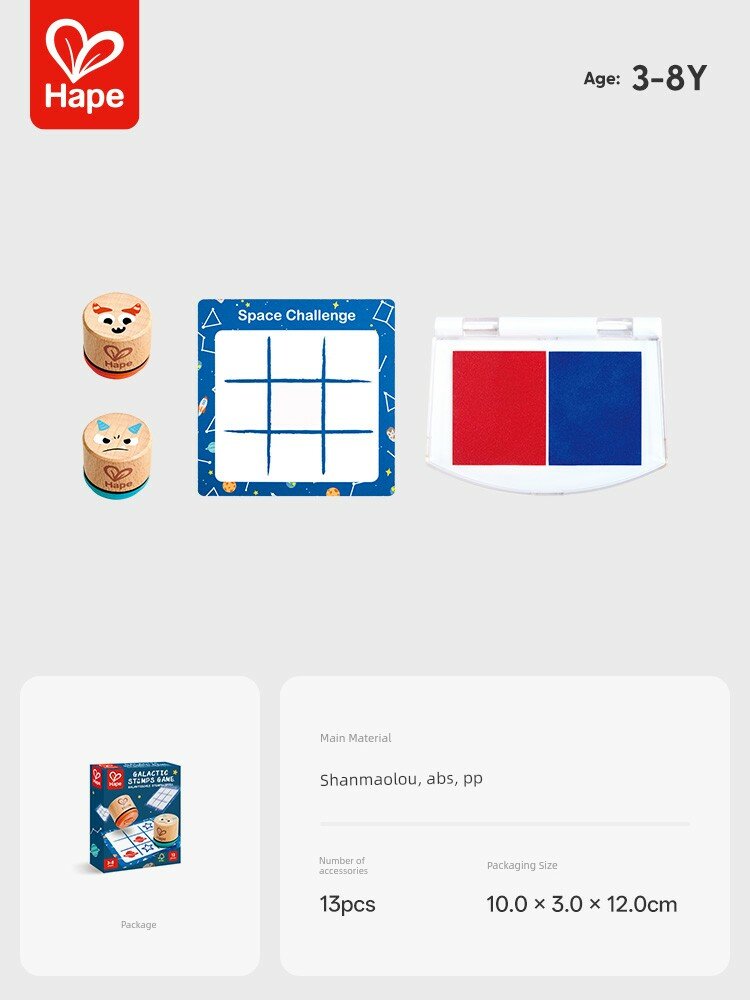 Hape творческая игра с печатями Крестики-Нолики для детей - портативная доска для рисования, многофункциональная
