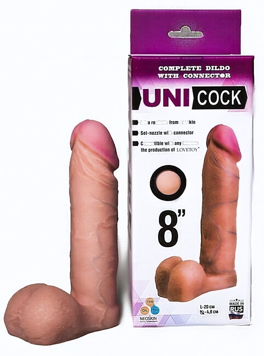 Фаллос-насадка Uni Cock 8' (20 см), телесный, Neoskin, для страпон-трусиков