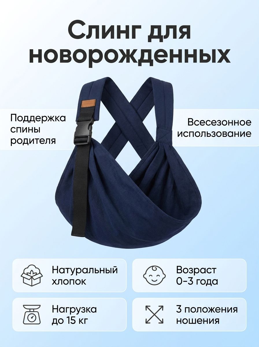 Переноска для новорожденных слинг темно-синяя