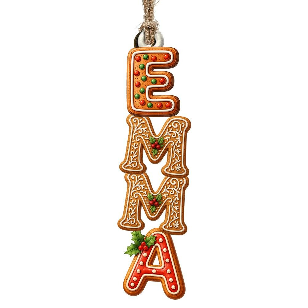 Елочная игрушка из дерева, пряничная, с буквами, 17 см