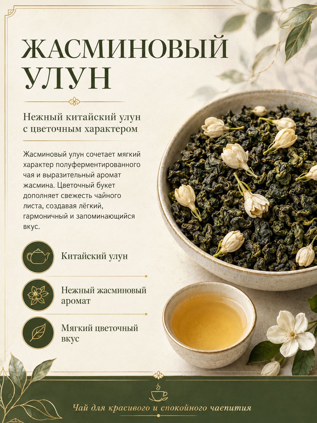Чай улун Жасминовый (100 гр.) Премиум сорт, натуральный чай от Твой Метод