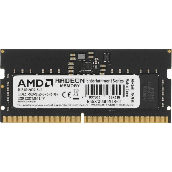 Оперативная память AMD Radeon R5 R558G5600S1S-U DDR5 - 1x 8ГБ 5600МГц, (SO-DIMM), Ret