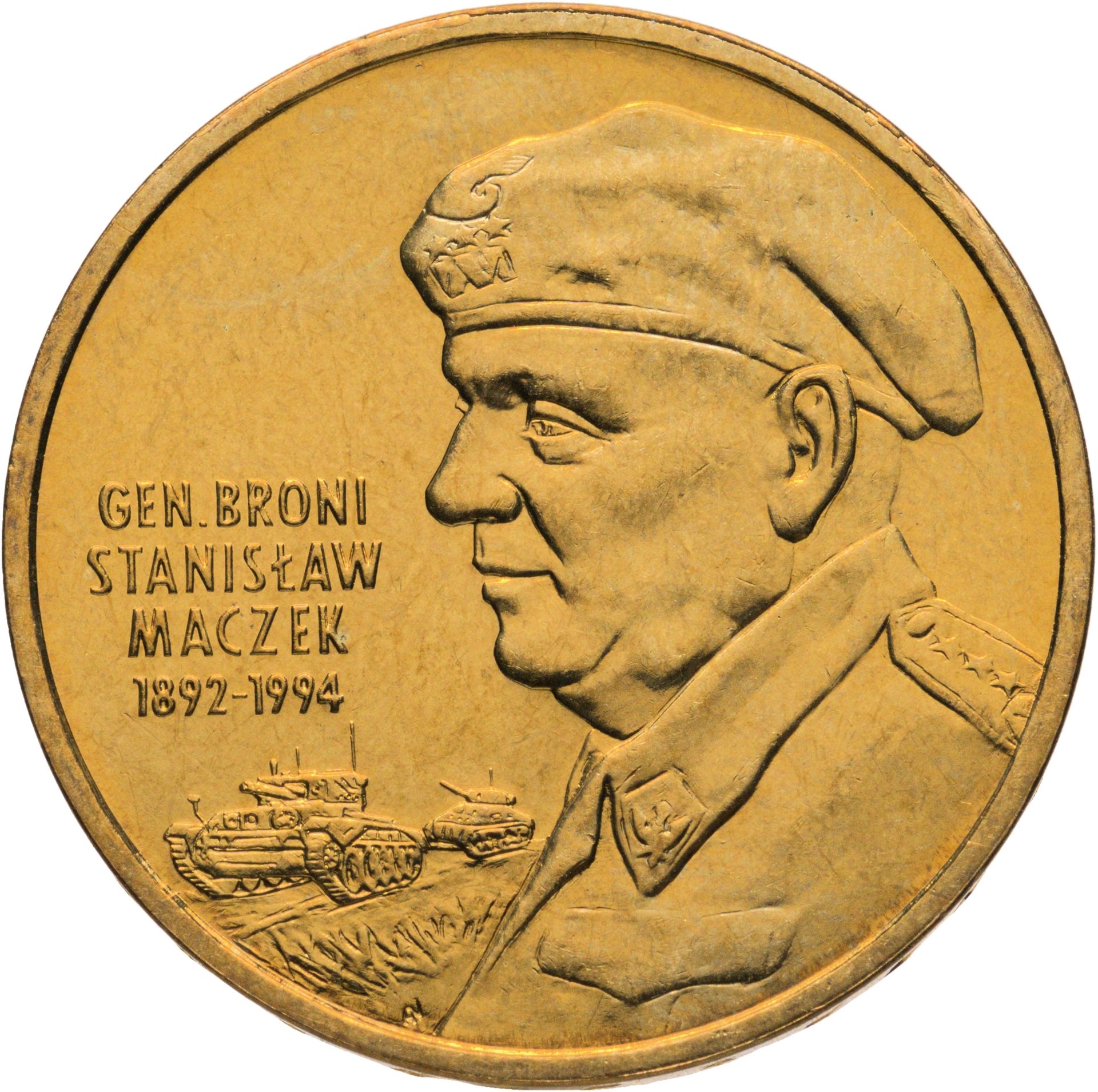 Польша 2 злотых zlote 2003 "Генерал Станислав Мачек", Латунь, в сохранности UNC