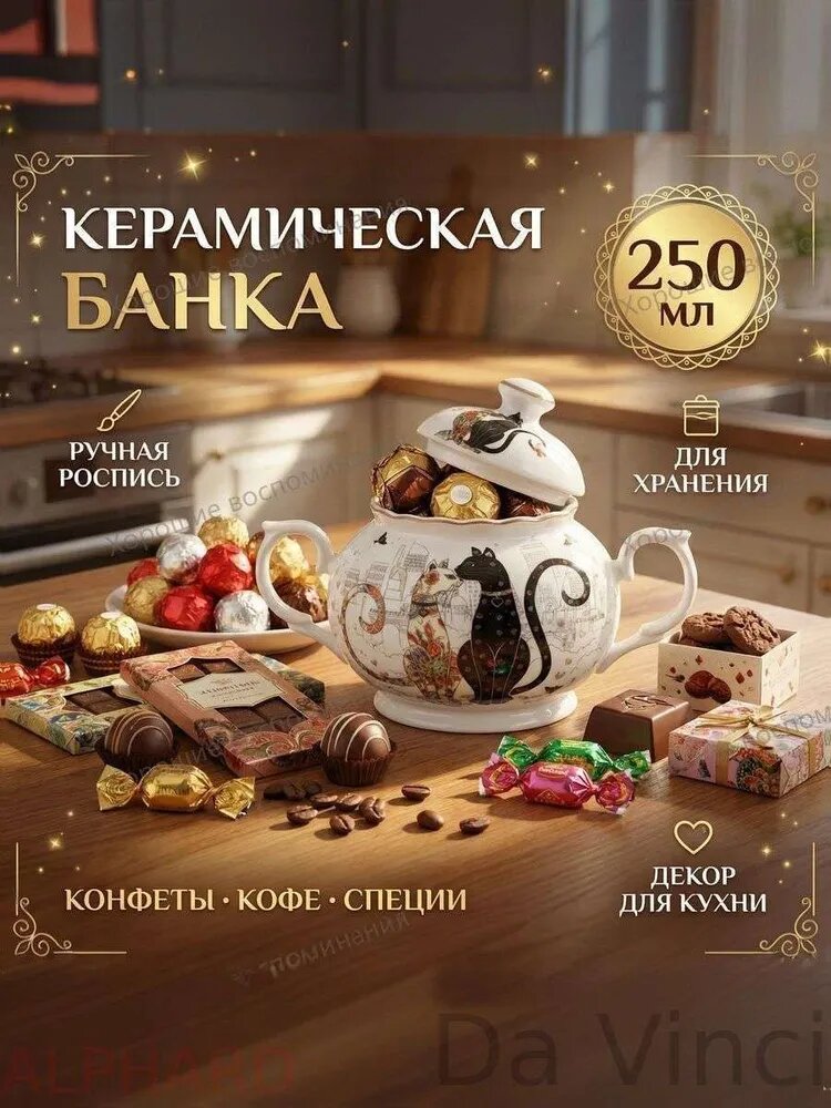 Набор столовой посуды сахарница и молочник фарфор дизайн Кот, 220 мл