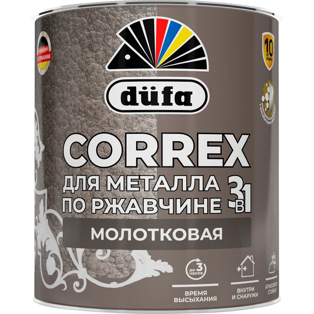 Dufa Грунт-эмаль CORREX 3 в 1 для металла ПО ржавчине молотковая тёмно-серый 0,75л МП00-014788